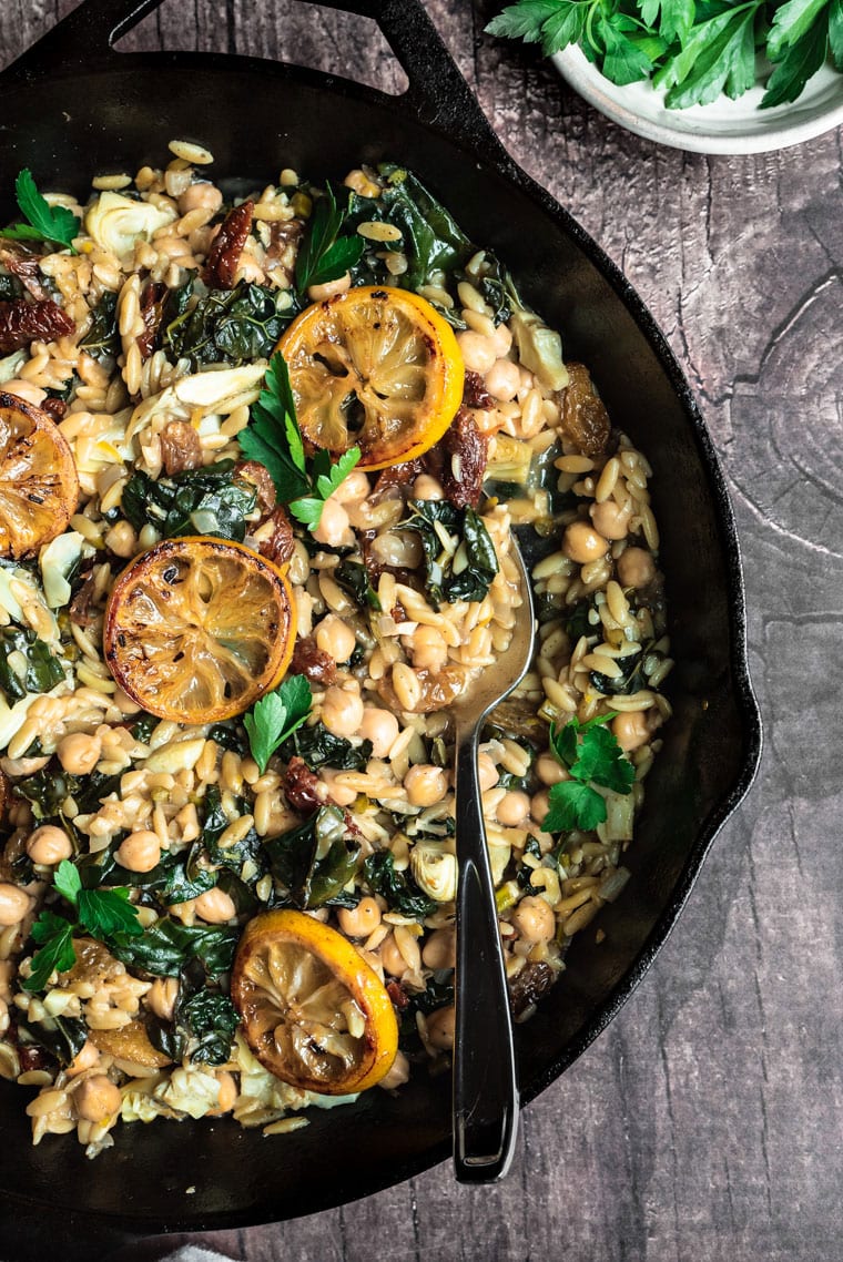 One-Skillet Lemon Chickpea Orzo | The Crooked Carrot