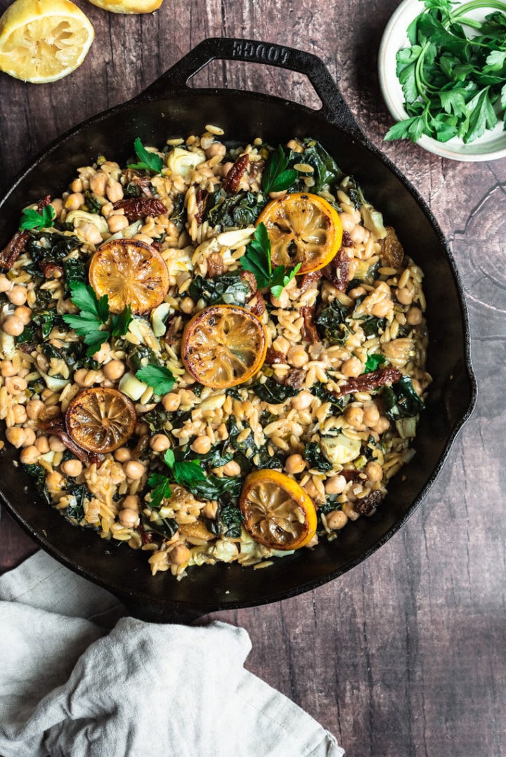 One-Skillet Lemon Chickpea Orzo | The Crooked Carrot
