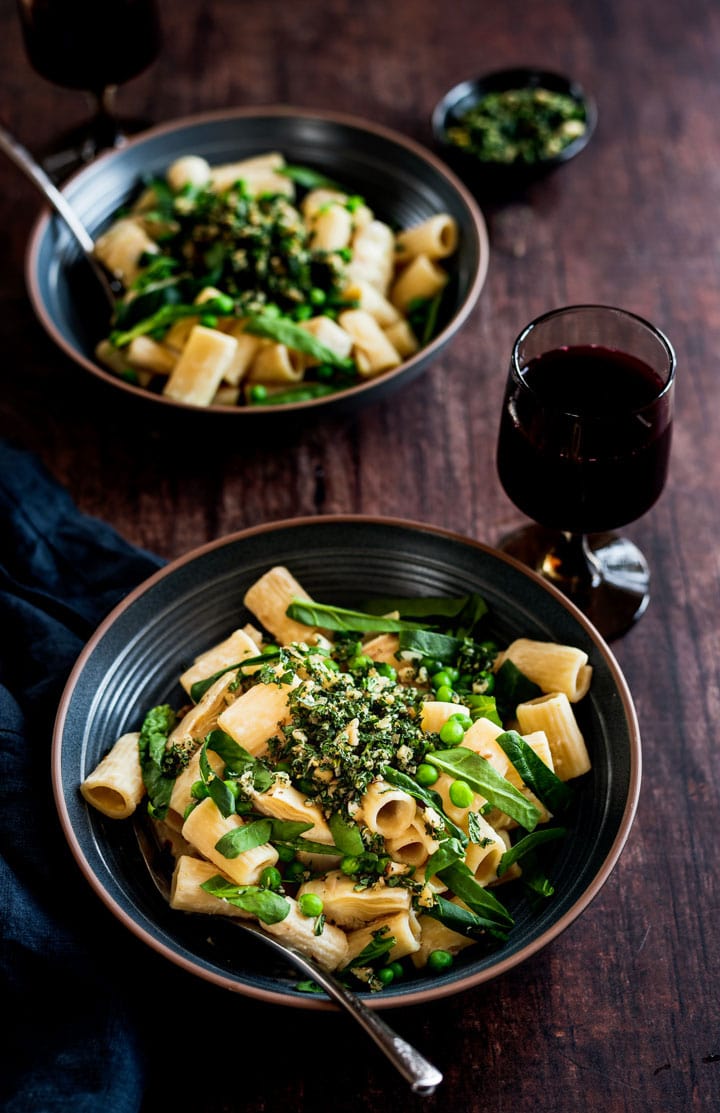 Date night pasta with hummus cream sauce and gremolata | The Crooked Carrot